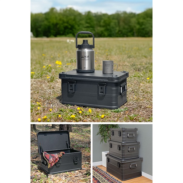 FIELDOOR アルミ コンテナボックス 蓋付き マットブラック Sサイズ 25L